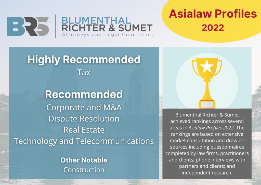 Asialaw Profiles 2022: Blumenthal Richter & Sumet Receives Leading ...